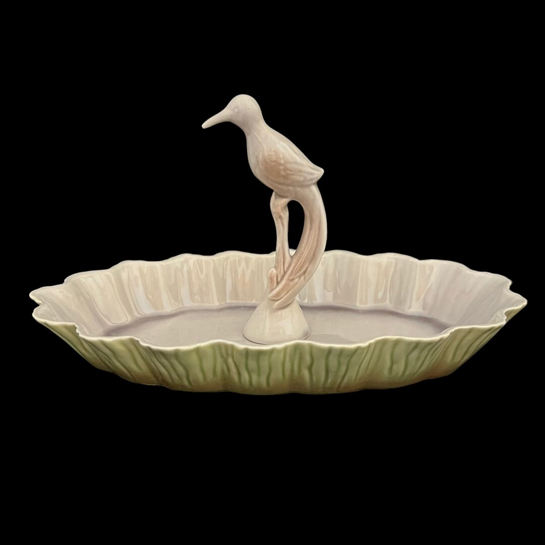 Gray Ceramic Mid Century Pond With Crane Bird Figurine - Etsy