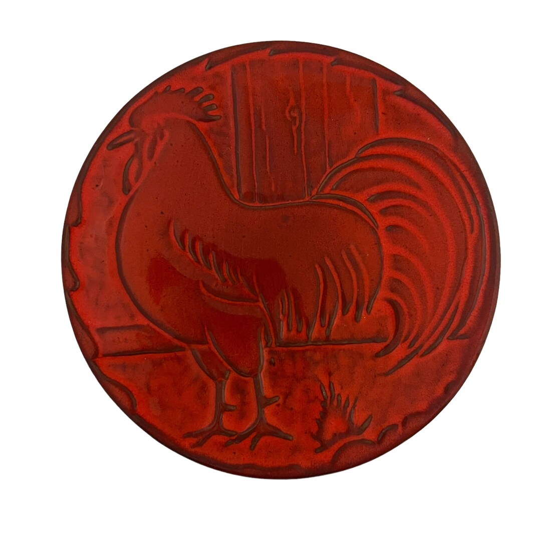 Frankoma Red Orange Rooster Art Pottery Green Country - Etsy