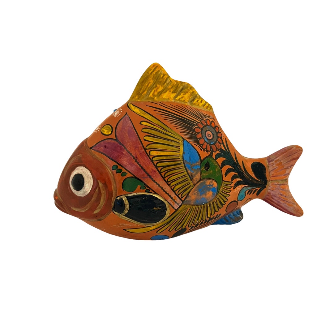 Mexican Folk Art Clay Pottery Fish Statue Hand Painted - Etsy