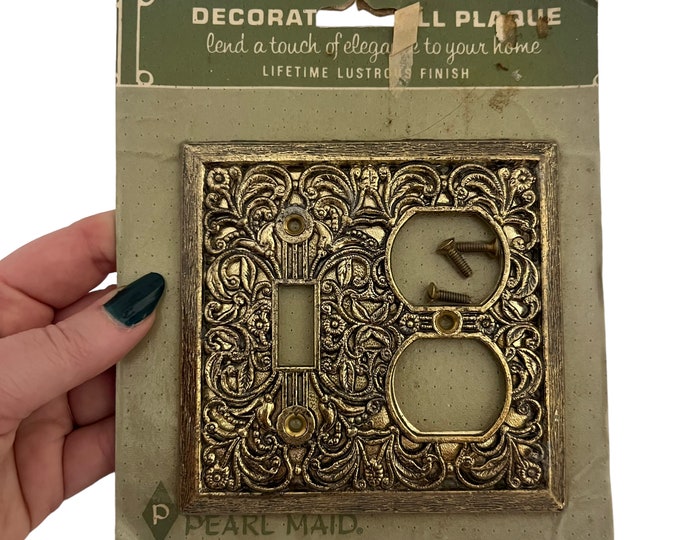 Vintage Gold Metal Light Switch and Outlet Plate Cover Pearl Maid Brand ...