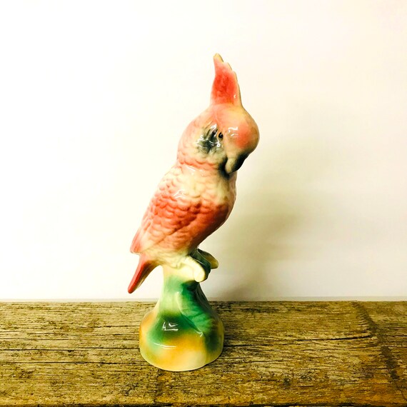 Ceramic Pink Cockatoo Statue Mid Century Parrot Figurine Bird | Etsy