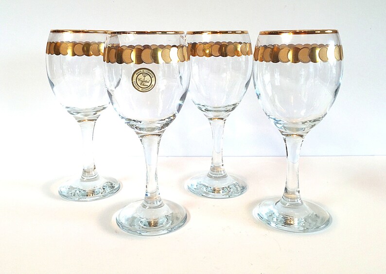 Turkish Crystal Stemware Wine Glasses Set of 4 Gold Circles - Etsy