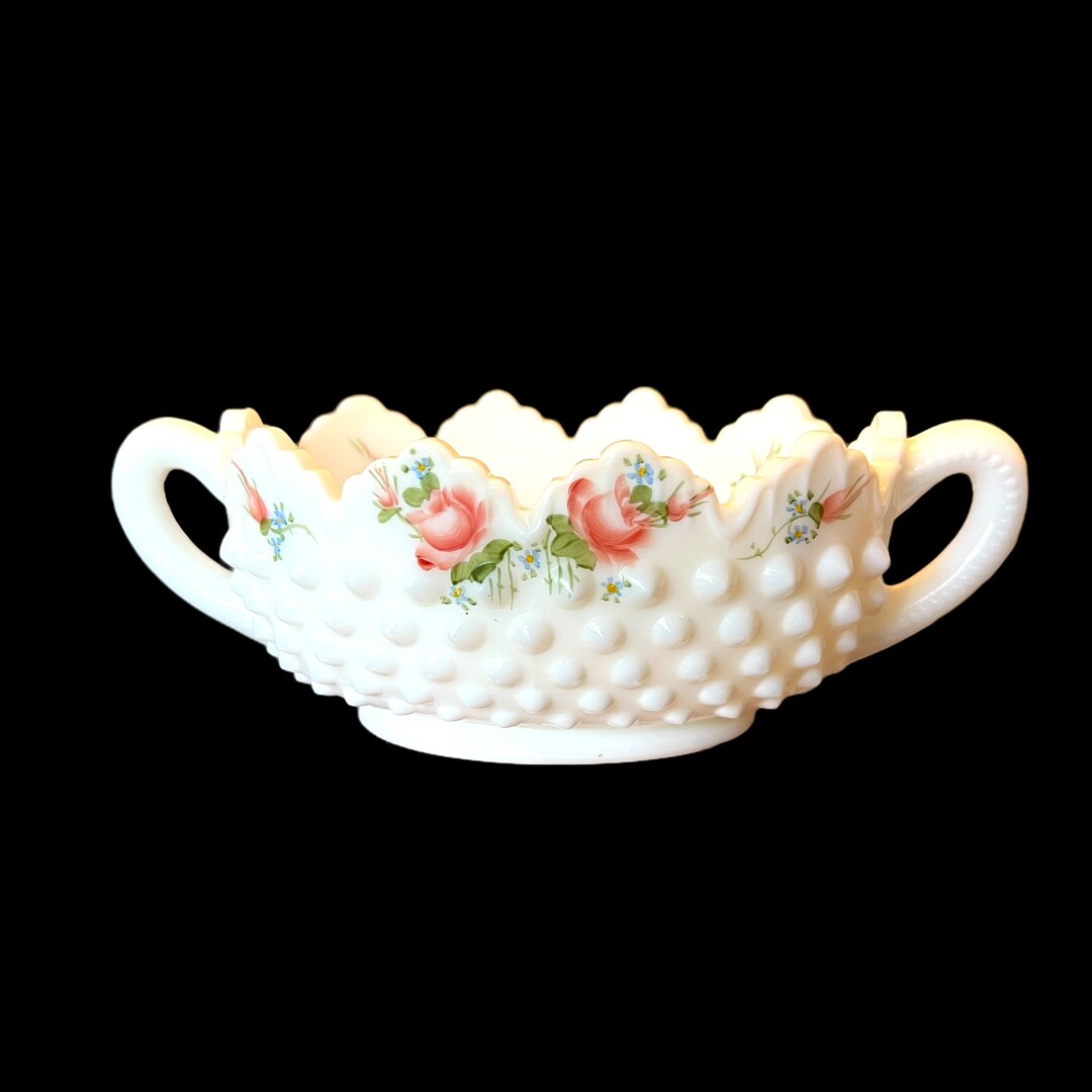 Fenton White Hobnail Milk Glass Candy Dish Vintage 1950s Handled Hand ...