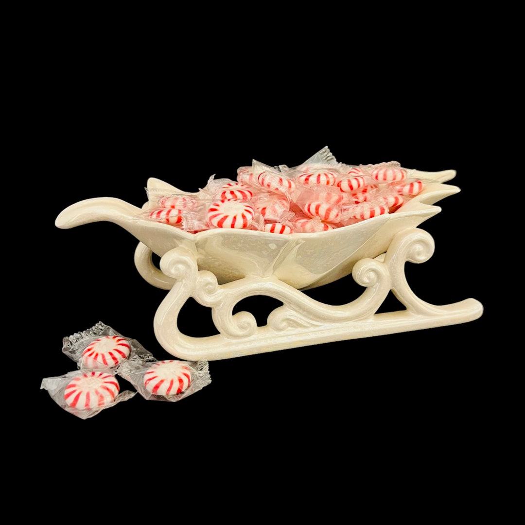 Lefton Japan Iridescent Holly Leaf Sleigh Sled Holiday Decoration Candy ...