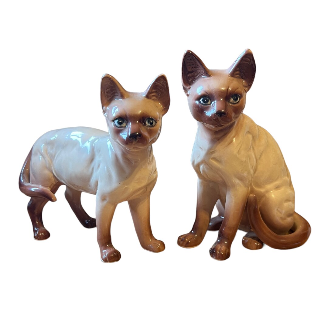 Wales Japan Porcelain Siamese Kitty Cat Statues Set of 2 **SEE ...