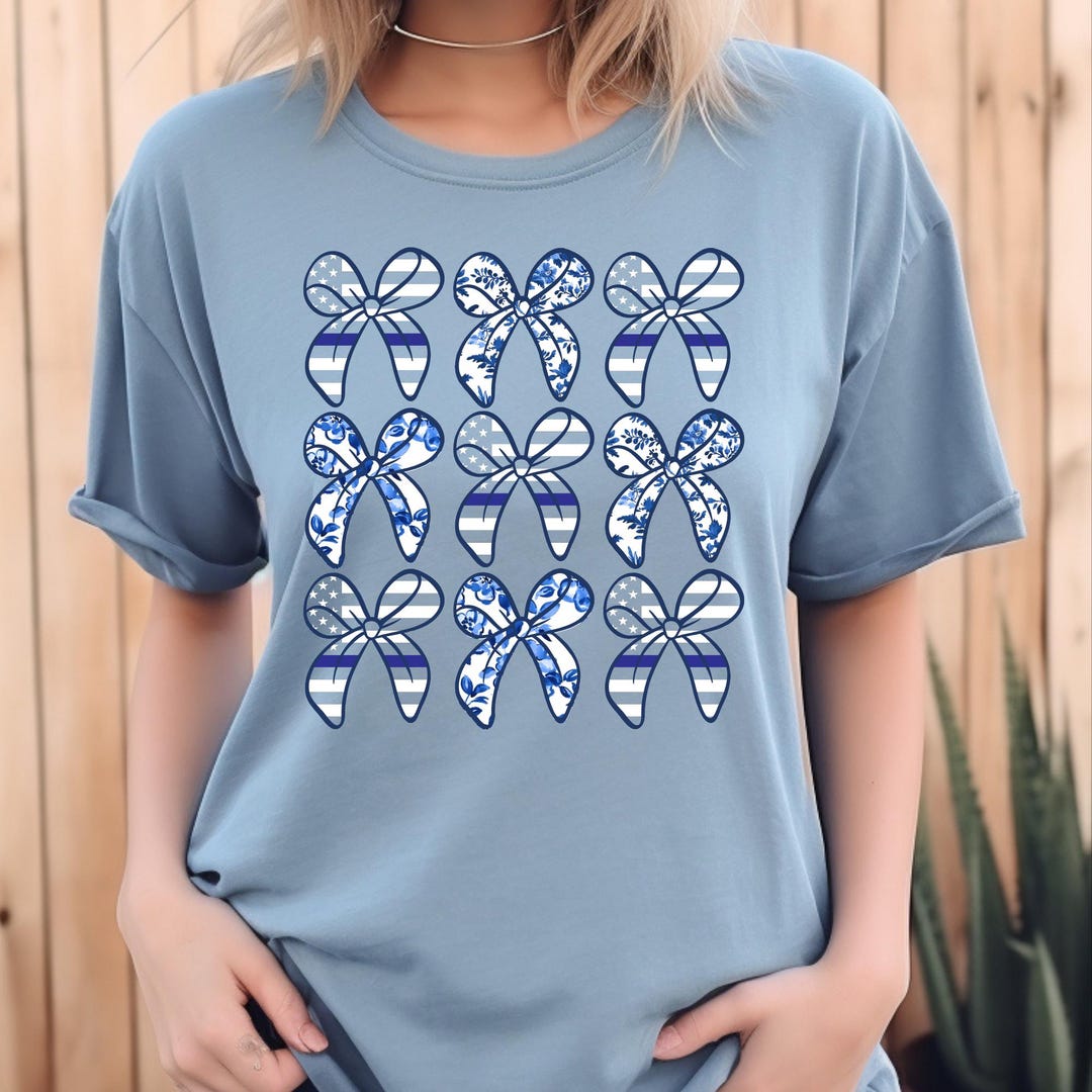 Coquette Blue Floral Police Bows PNG - Girly Trendy Design (digital ...