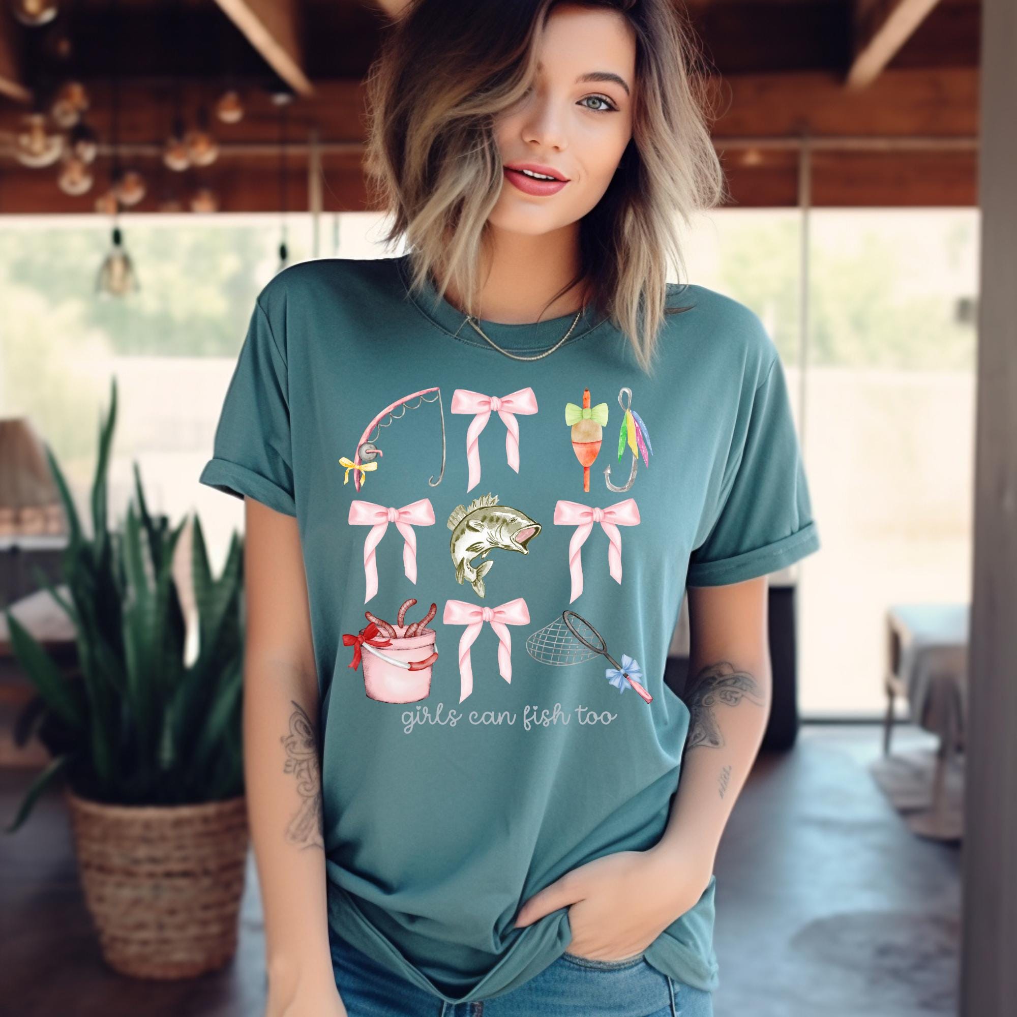Girls Can Fish Too PNG: Coquette Fishing Design (digital Download) - Etsy