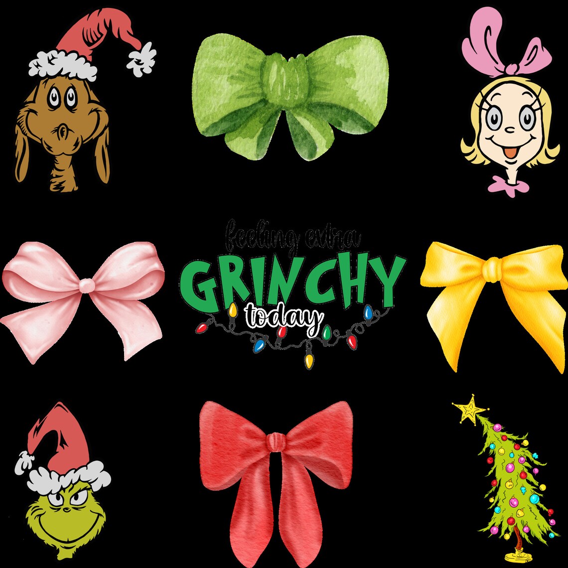 Grinch Coquette PNG: Christmas Bows, Cindy Lou Who (digital Download ...