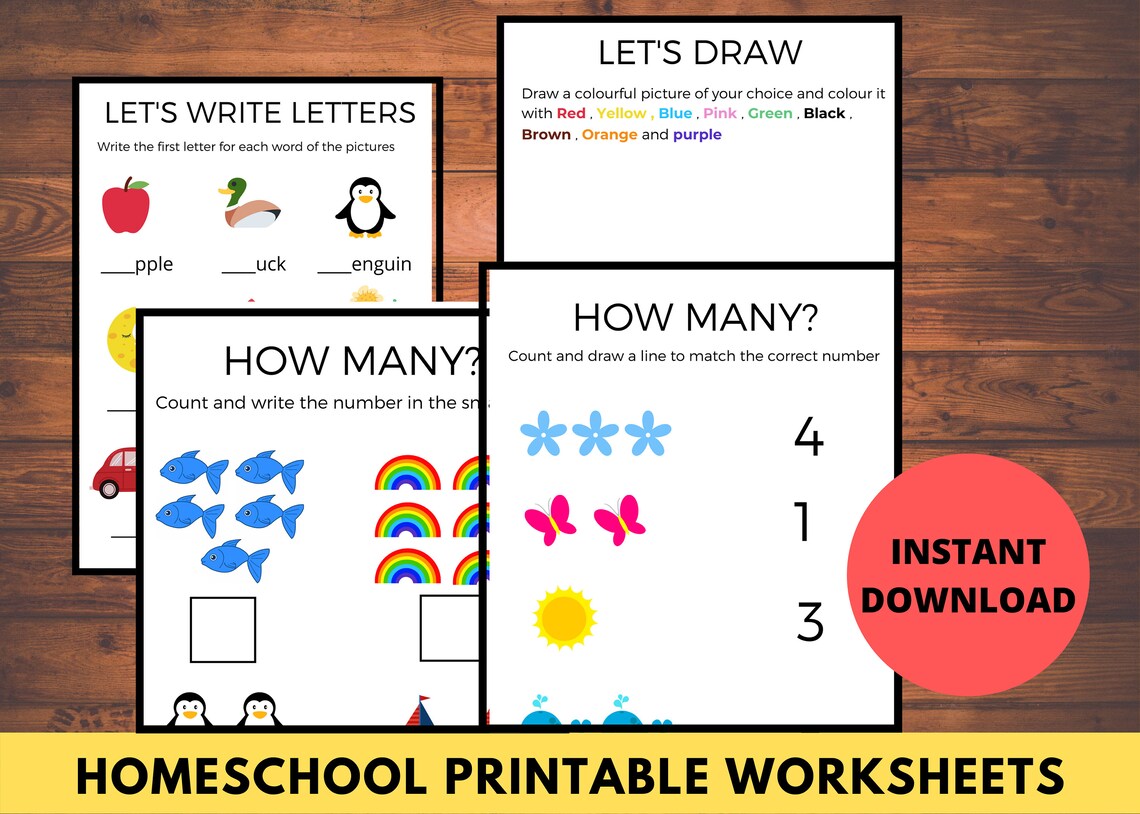 PRINTABLE Kids Homeschool Worksheets-kindergarten Lessons-kids ...