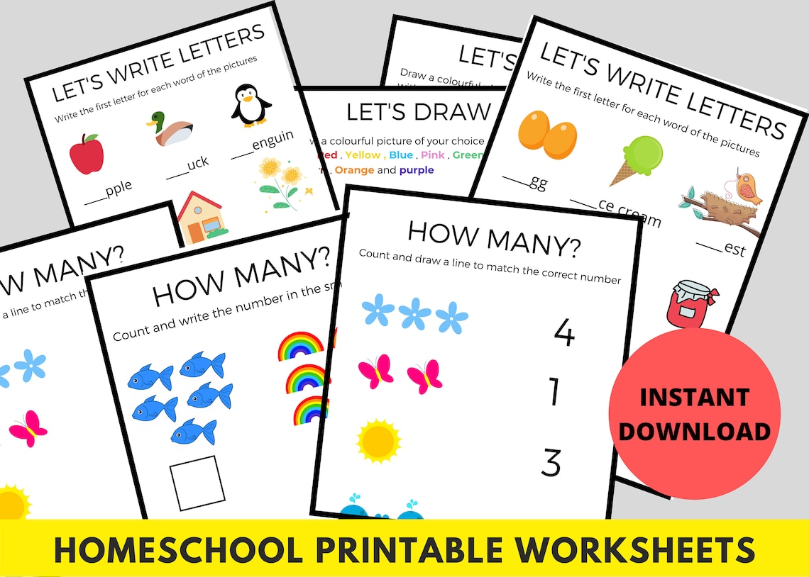 PRINTABLE Kids Homeschool Worksheets-kindergarten Lessons-kids ...