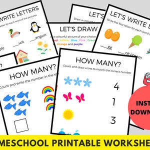PRINTABLE Kids Homeschool Worksheets-kindergarten Lessons-kids ...