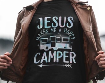 Jesus Makes Me A Happy Camper T Shirt Christian Camping Tee | Etsy