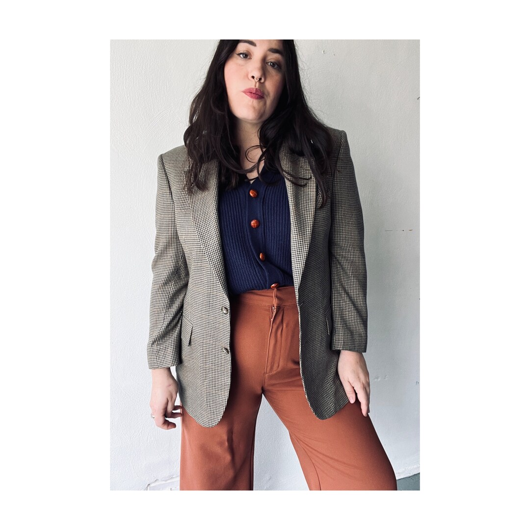 Classic Nailhead Pattern Blazer in Beige, Burgundy and Navy Checked ...