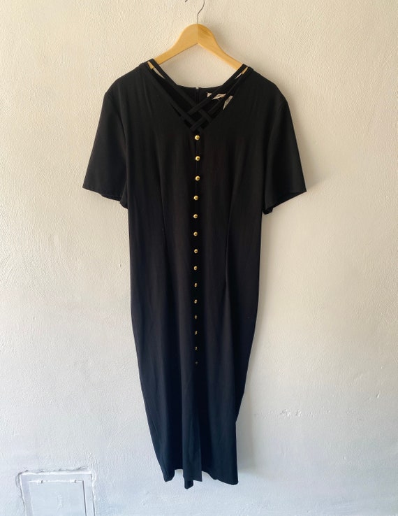 90s Button Up Black Maxi Dress - 90s Black Maxi Dress… - Gem
