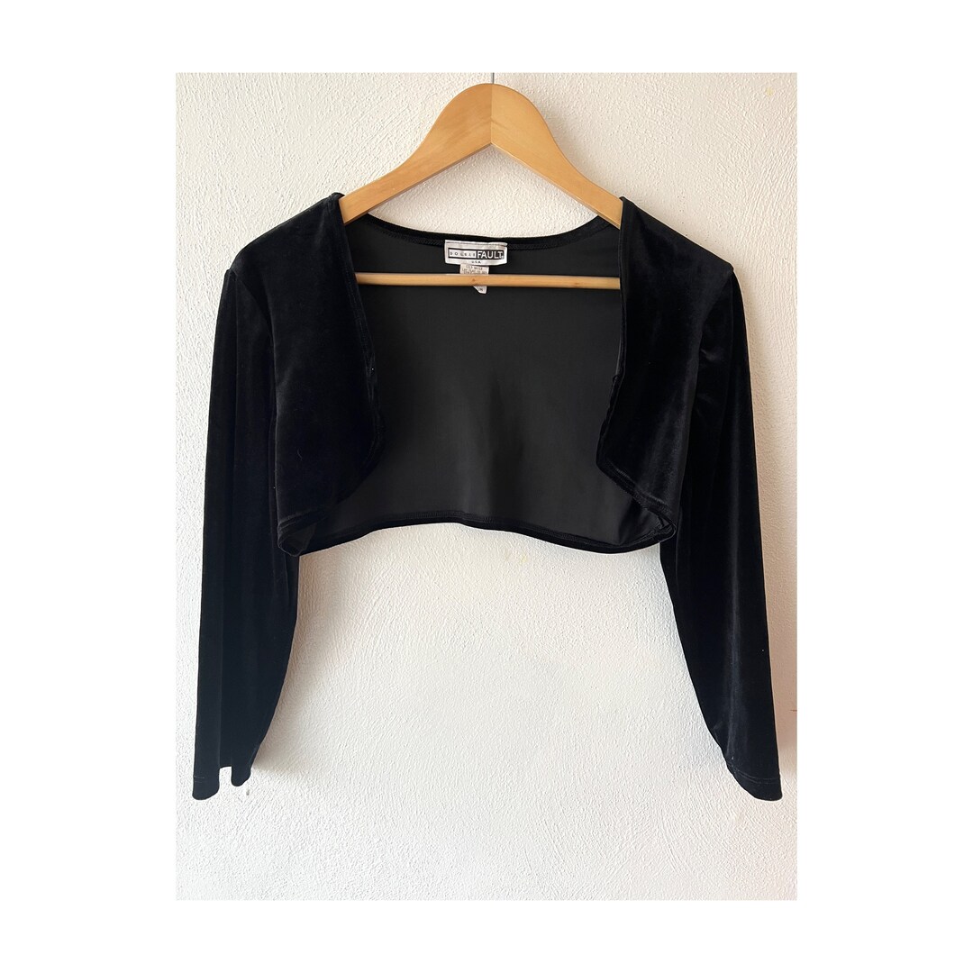 90s Velvet Bolero Shrug Vintage Black Ling Sleeve Shrug Evening Cover ...