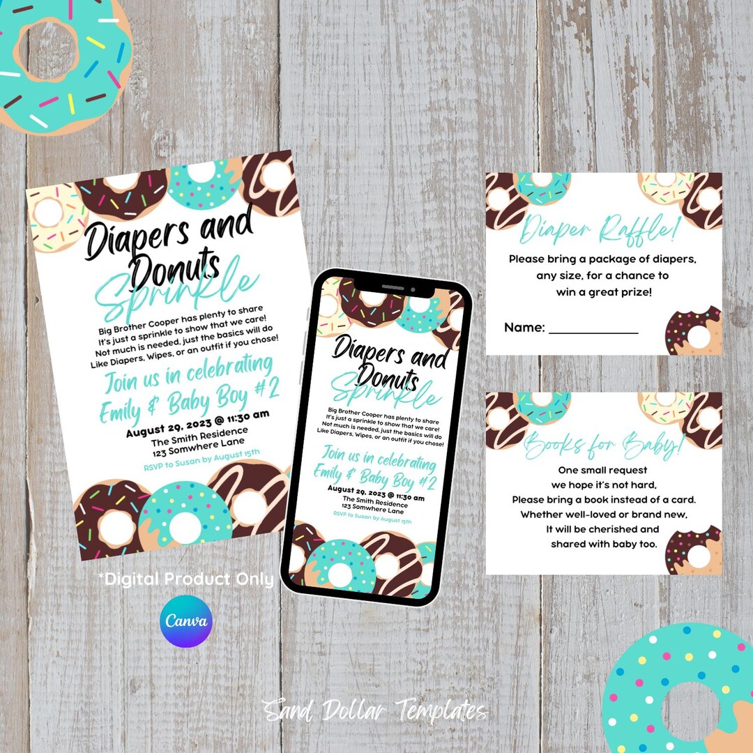 Diapers and Donuts Sprinkle Invitation *bundle*| Diaper Raffle| Book ...