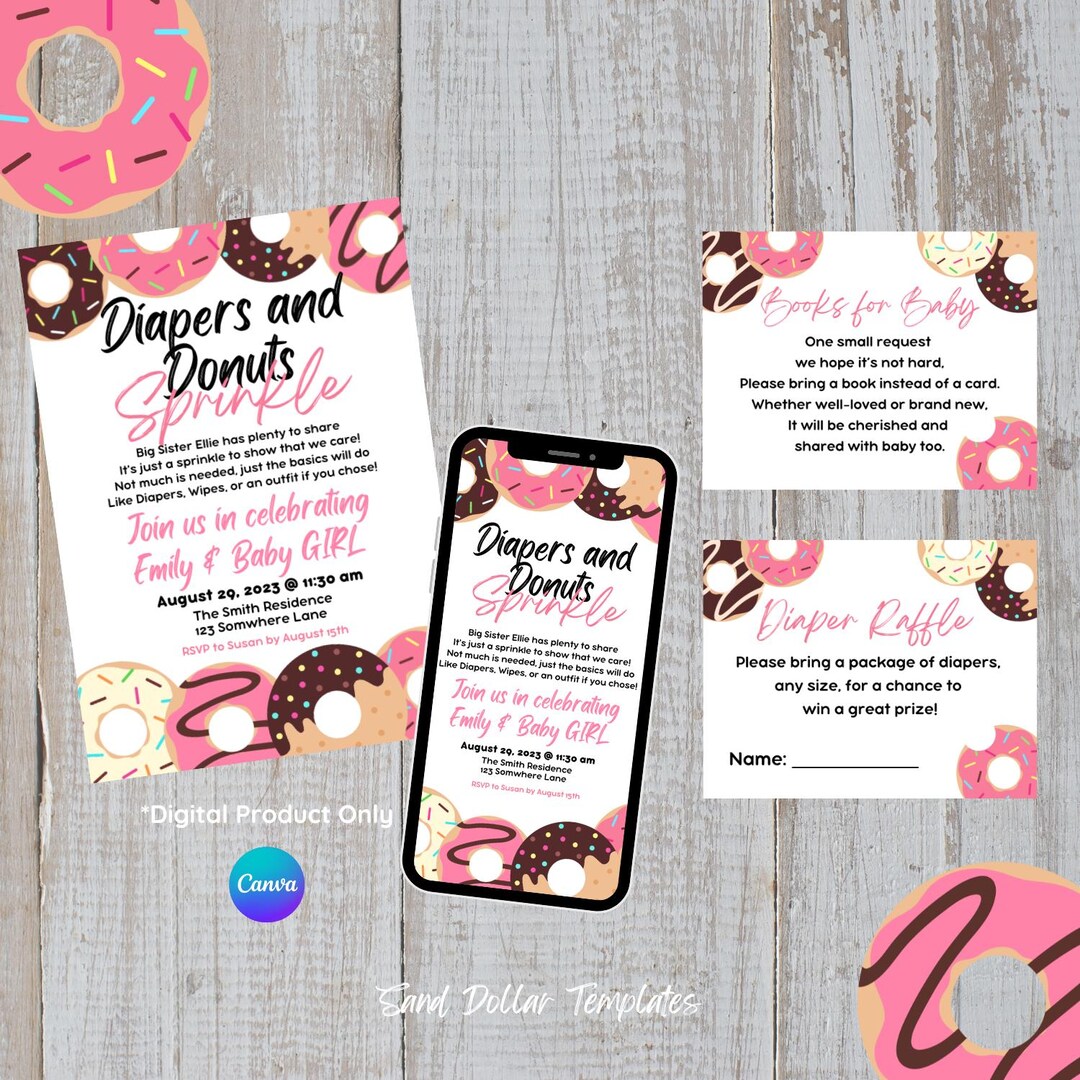 Diapers and Donuts Sprinkle Invitation *bundle*| Diaper Raffle| Book ...