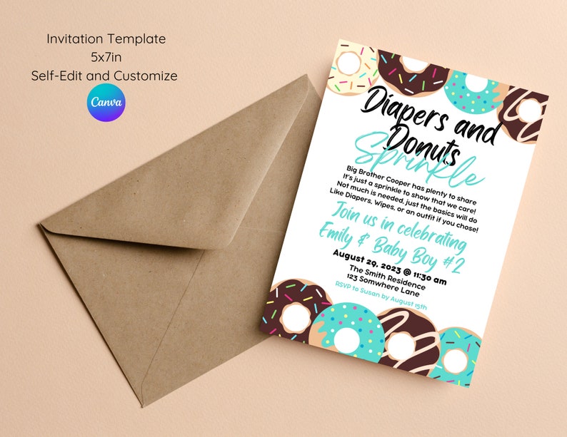 Diapers and Donuts Sprinkle Invitation | Editable Template | Canva ...