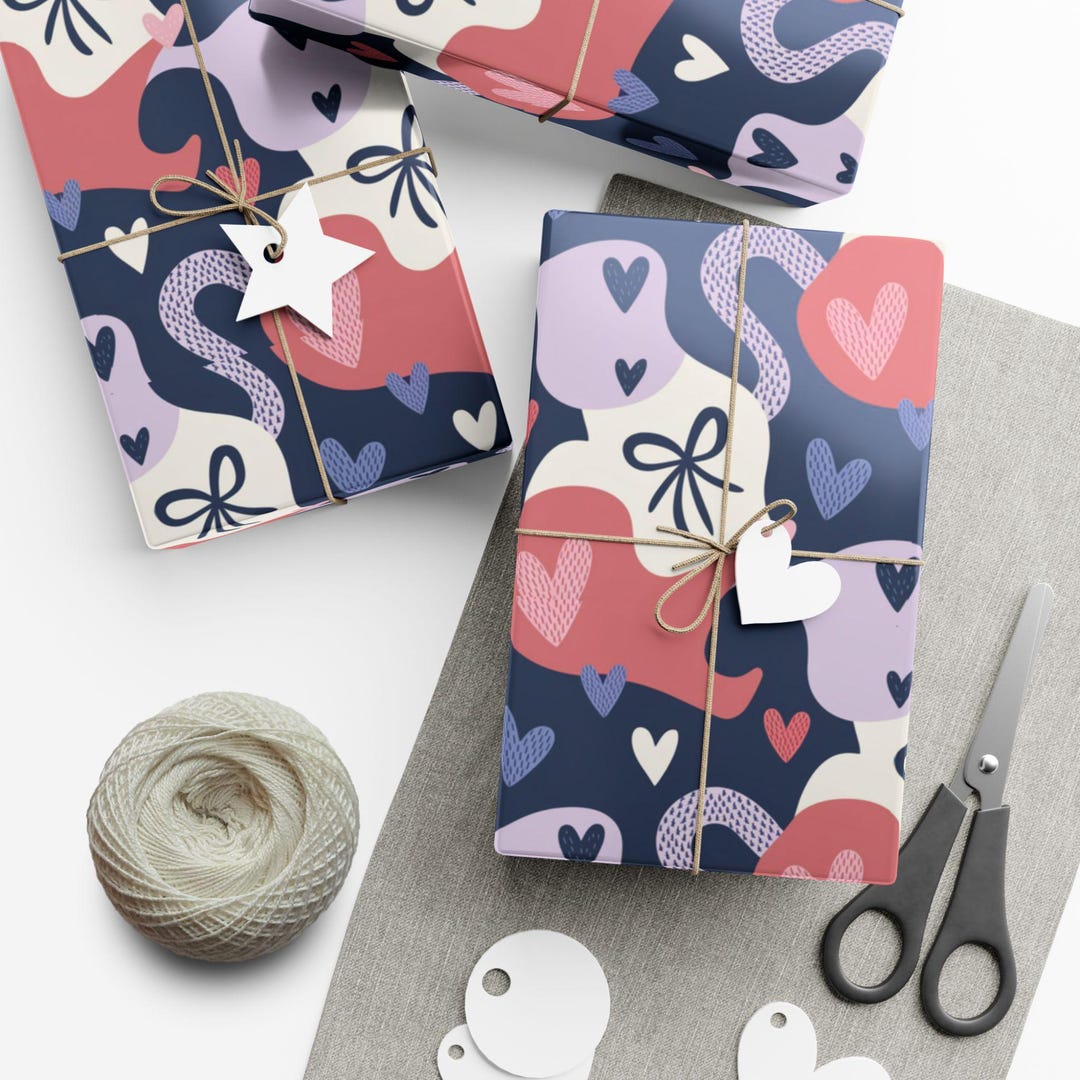 Heart Pattern Gift Wrapping Paper Roll, Valentine's Day Wrap, Retro ...