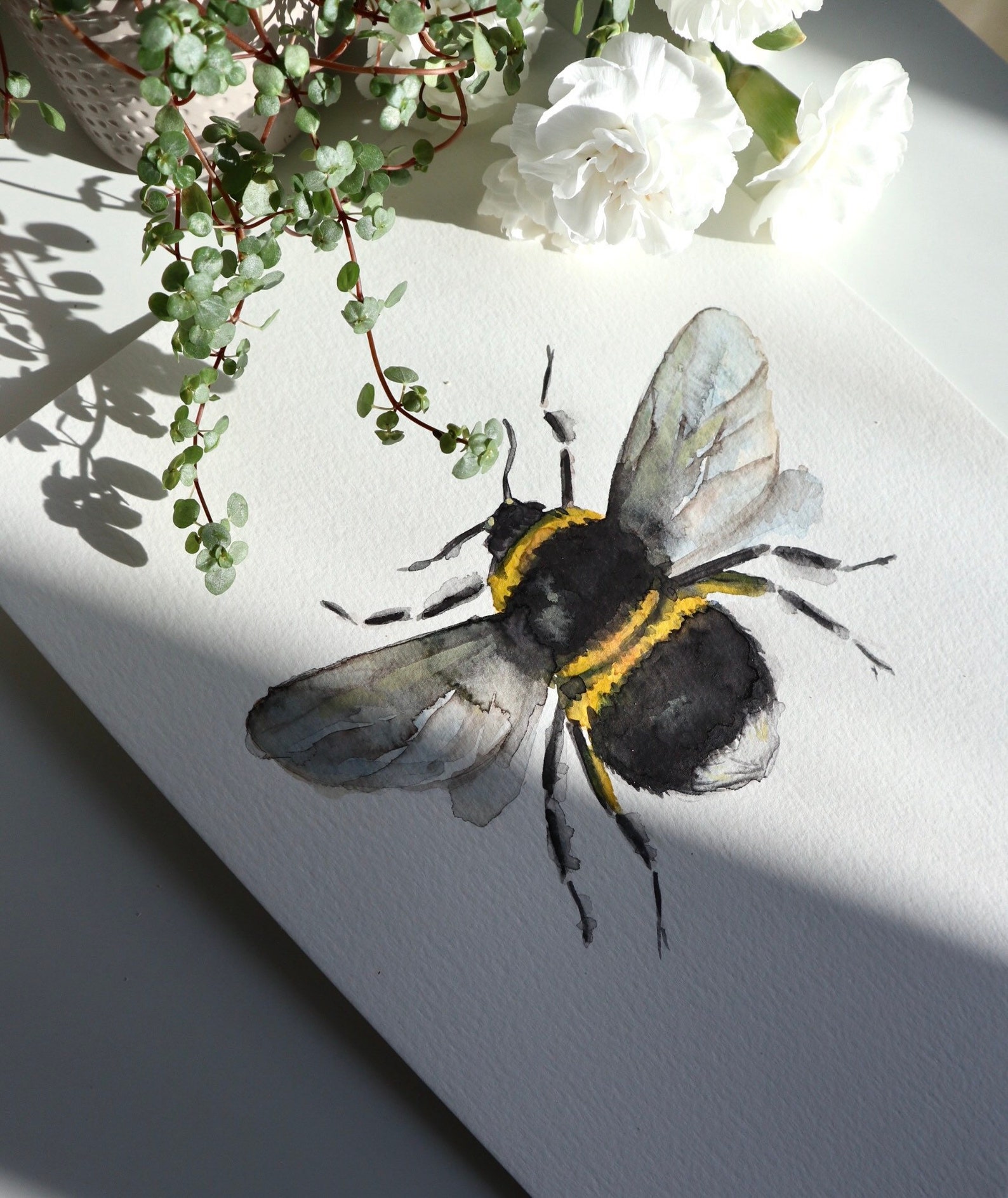 Bee Watercolour Print Bumble Bee Wall Art Painting Bee Artwork A4 and ...