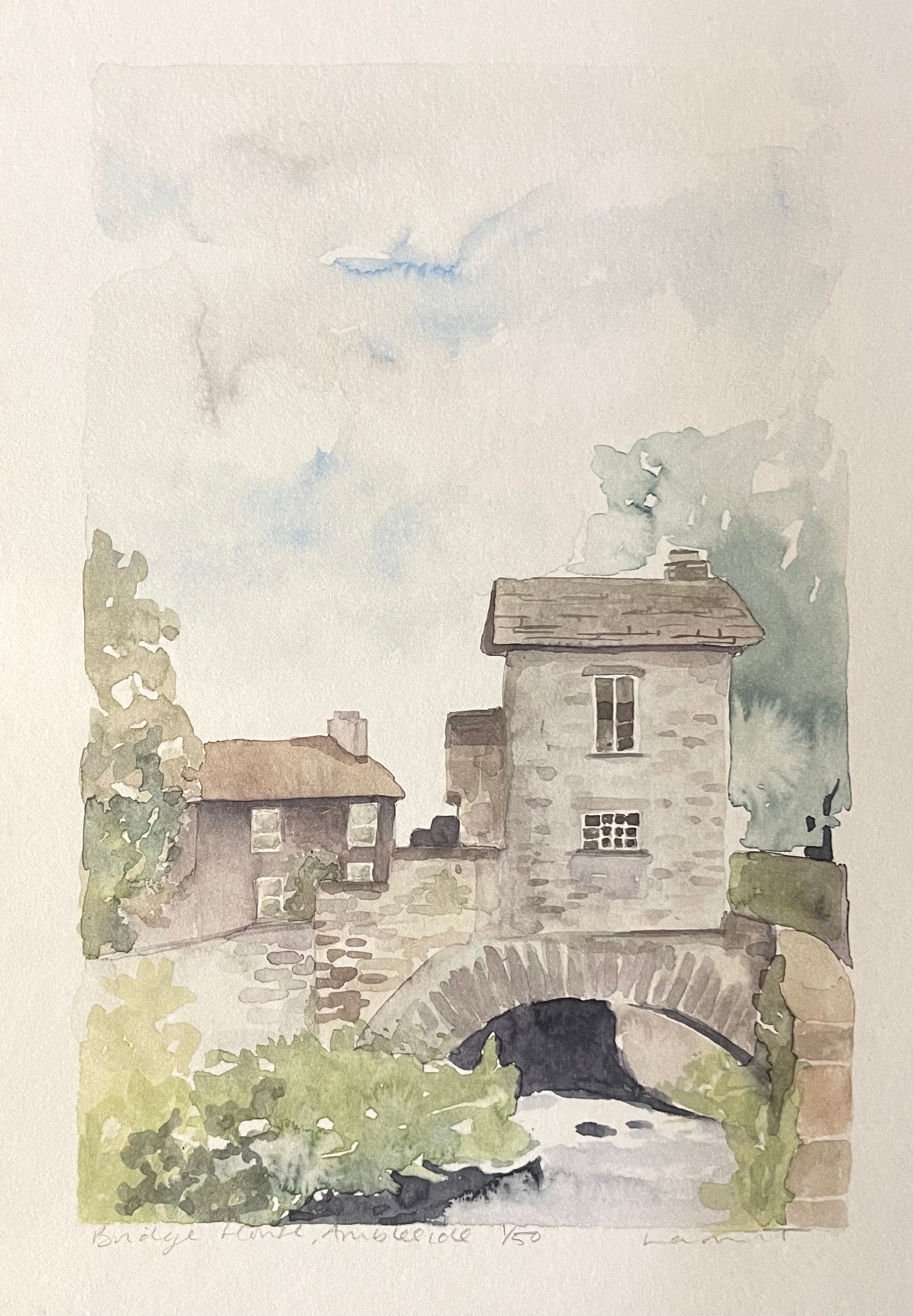 The Bridge House, Ambleside Print | Lake District Watercolour Painting ...