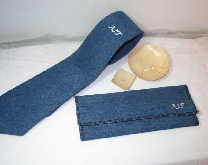 Monogrammed Denim Necktie Set. Men's Tie and Hanky Set With Monogram ...