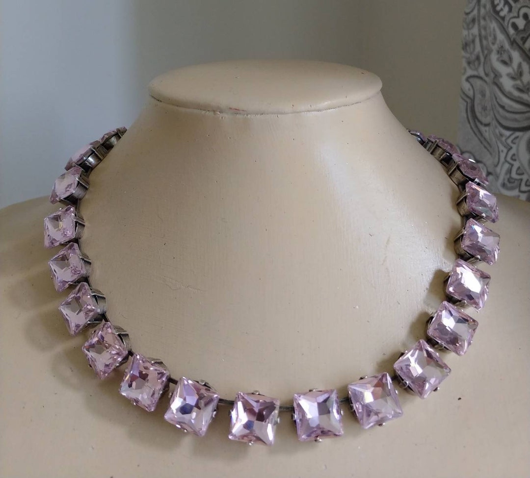 Pink Diamond Square Austrian Crystal Necklace Anna Wintour - Etsy Canada