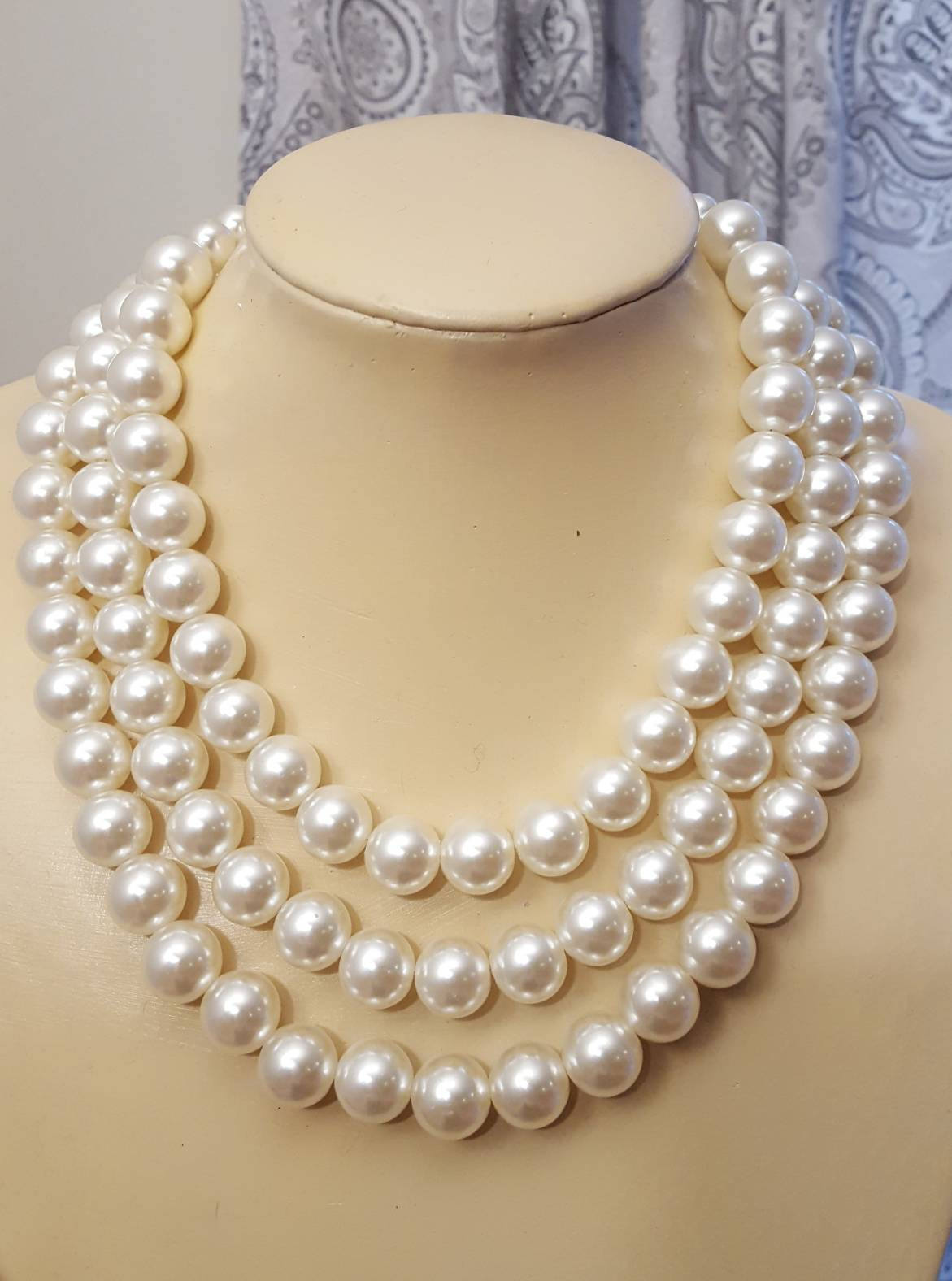 Chunky three layer pearl necklaceivory large pearl wedding | Etsy