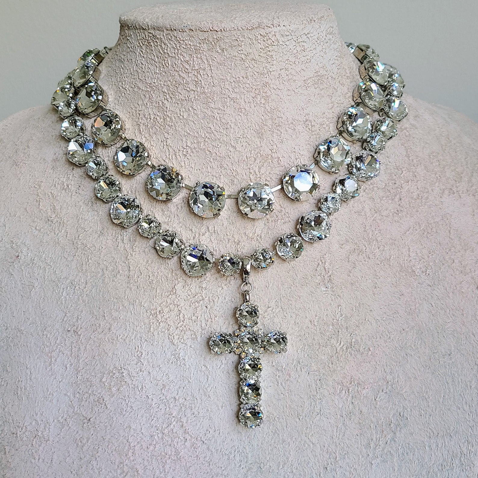 Old Mine Cut Diamond Collet Crystal Cross Pendant Silver Ana - Etsy Canada