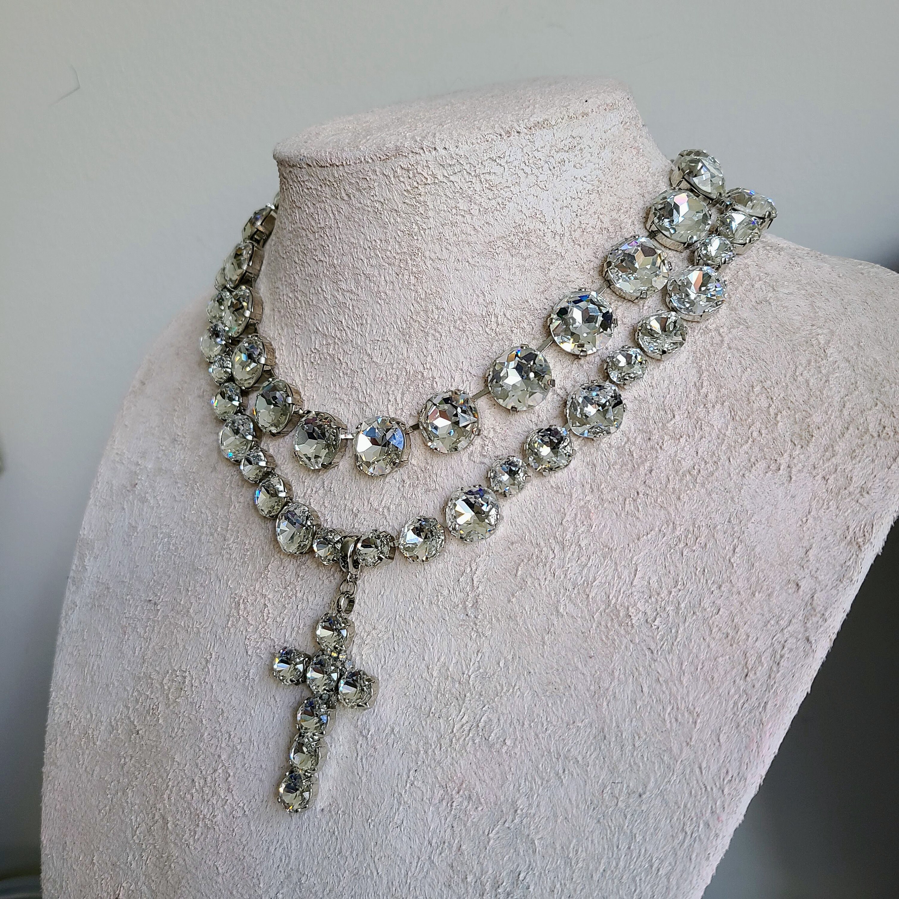 Old Mine Cut Diamond Collet Crystal Cross Pendant Silver Ana - Etsy Canada