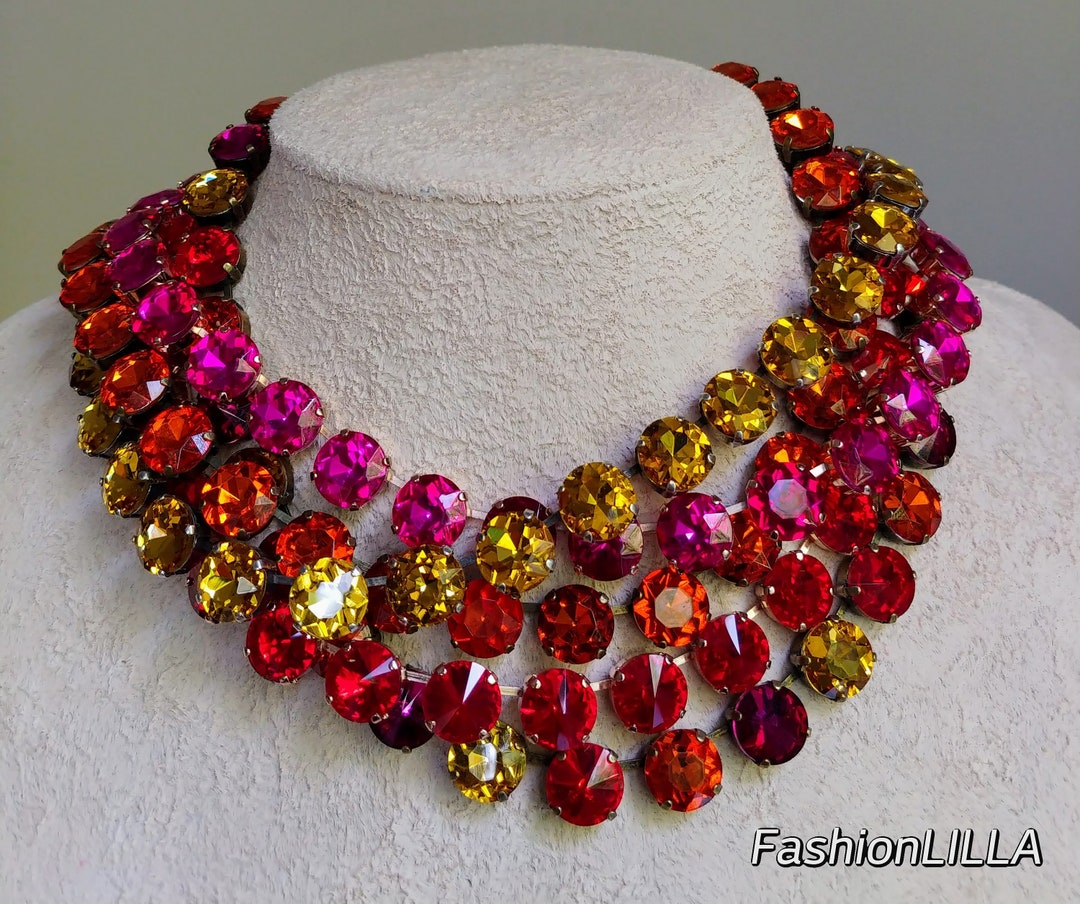 Gem Color Anna Wintour Necklace,multicolor Rivoli Crystal Necklace ...