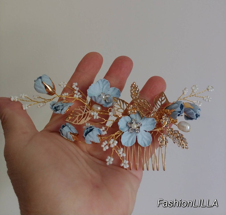 Bridal hair comb blue bridal hair accessorywedding hair | Etsy