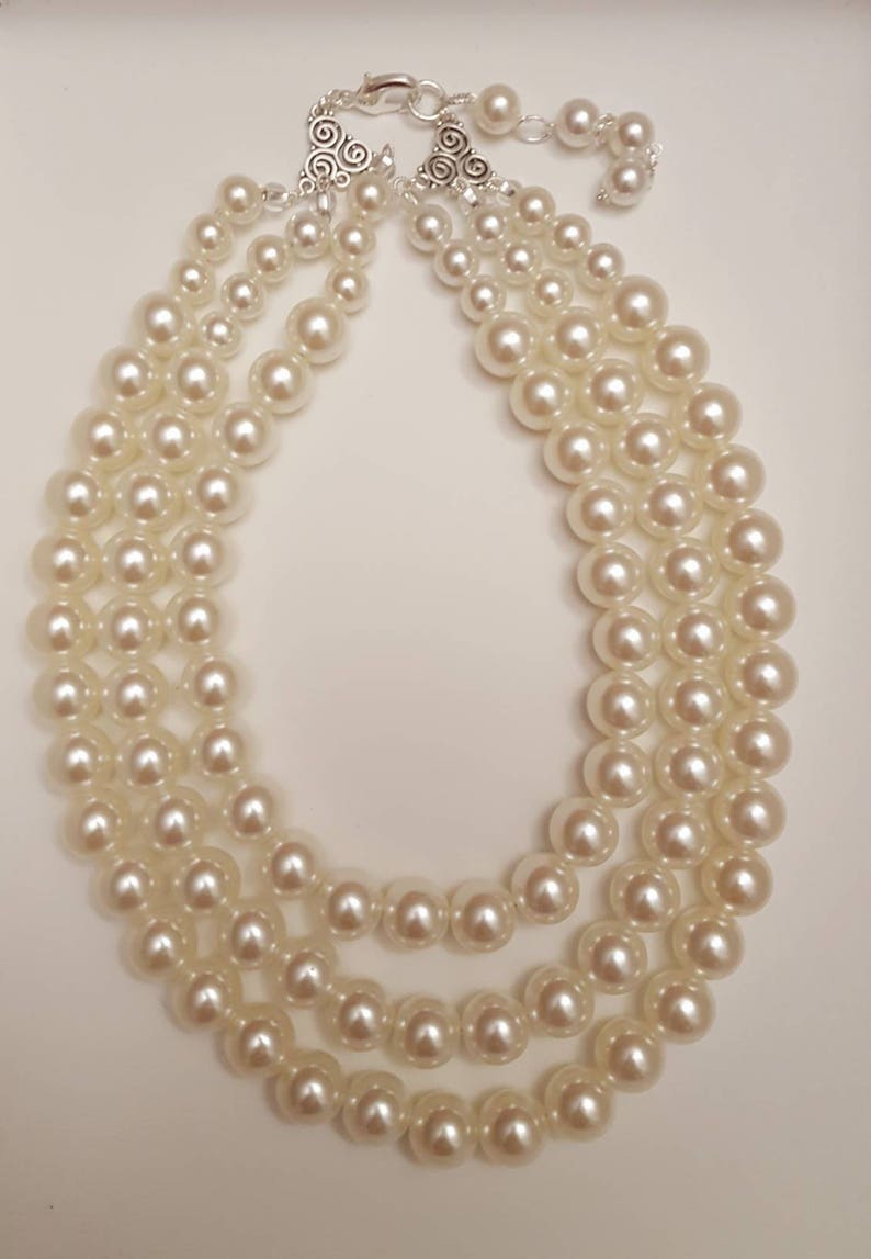 Chunky three layer pearl necklaceivory large pearl wedding | Etsy