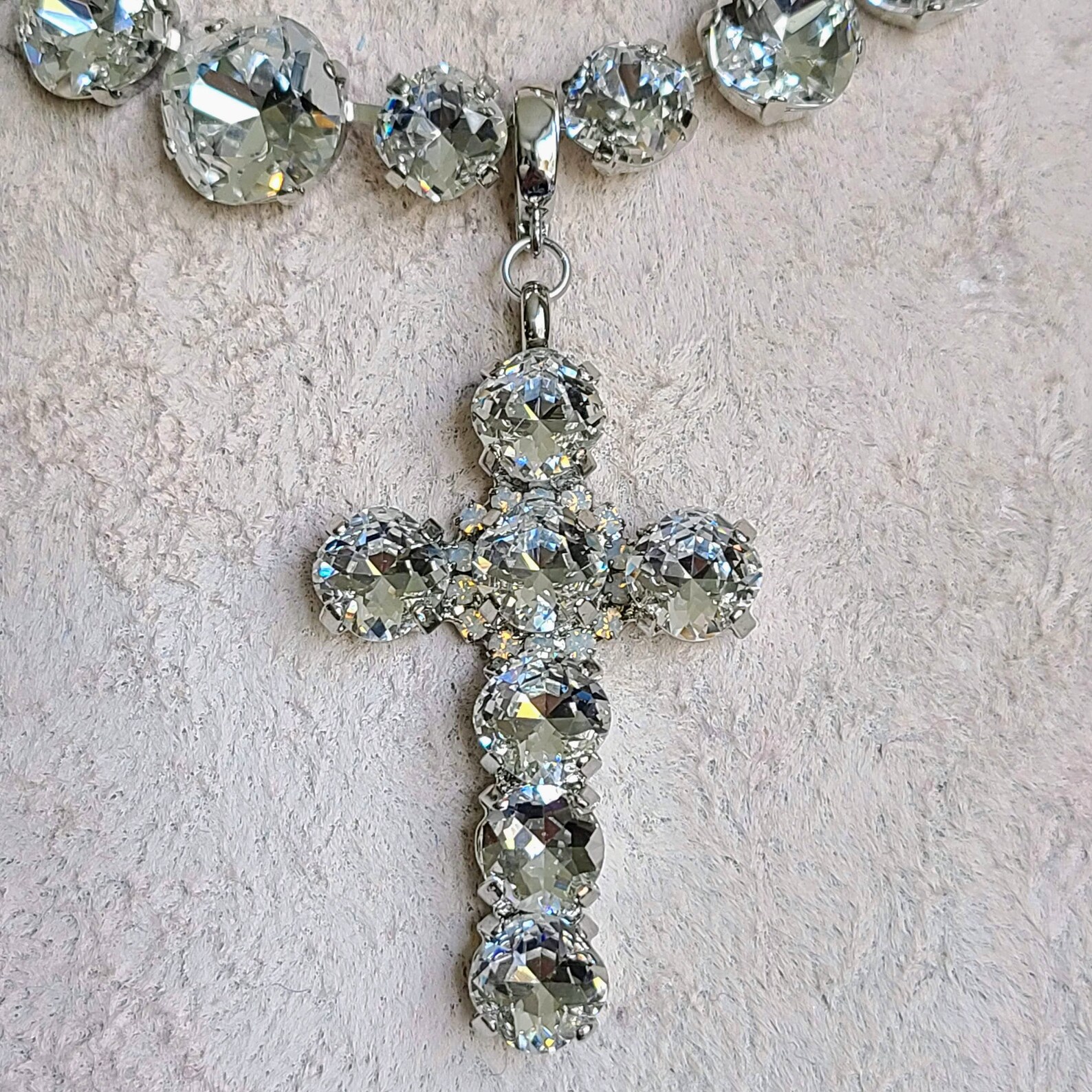 Old Mine Cut Diamond Collet Crystal Cross Pendant Silver Ana - Etsy Canada