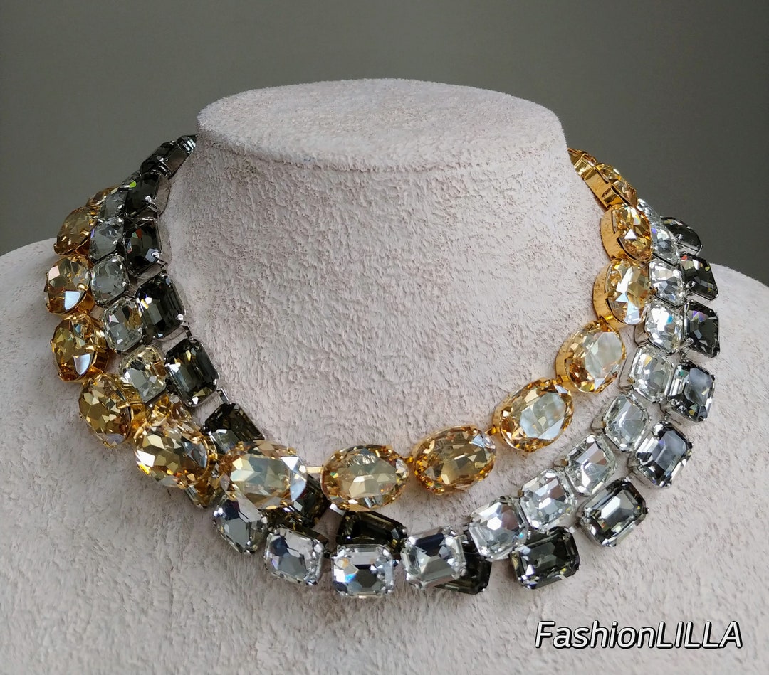 Anna Wintour Necklace,golden Silk Champagne Oval Austrian Crystal ...