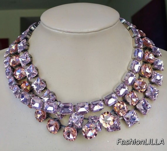 Anna Wintour Necklace pink Princess Cut Swarovski Crystal Necklace pink Riviere Blush Collette Georgian Paste Necklacestatement Necklace Etsy