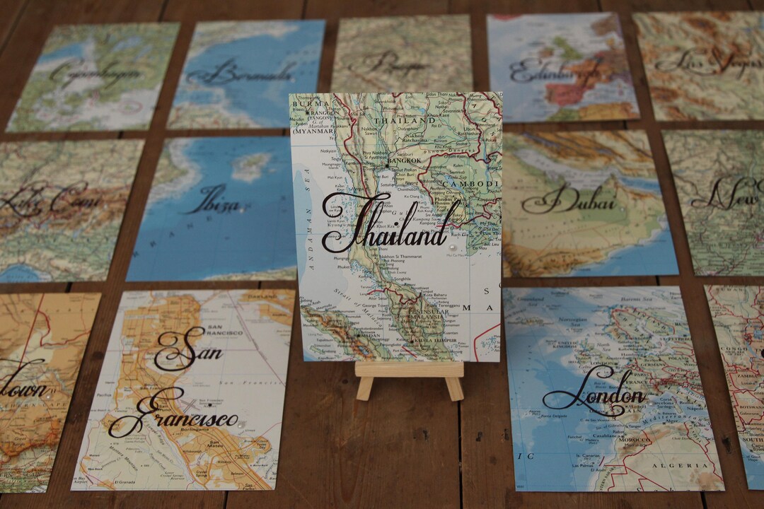 World Map Handwritten Destination Wedding Table Names. - Etsy