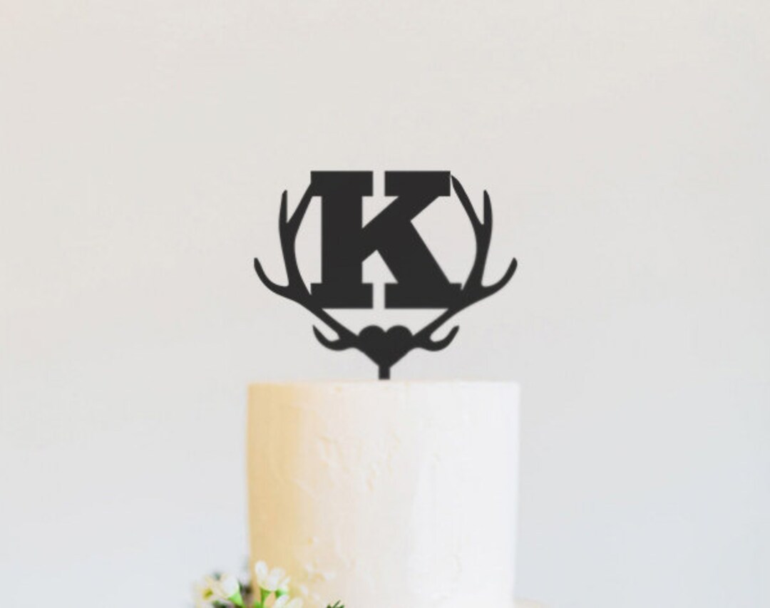 Wooden Antler Cake Topper - Initial Cake Topper - Monogram Cake Topper ...