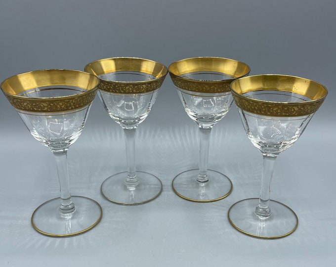 Vintage Tiffin Minton Clear Optic Gold Encrusted Aperitif Wine Glasses ...