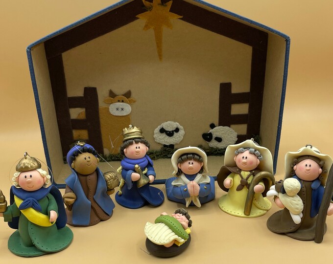 Vintage Nativity Manger Scene Polymer Clay 7 Piece Ornament Set ...