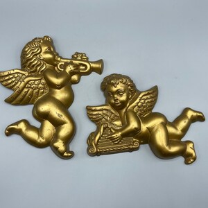 Gold Cherub Angels Mid Century Vintage Angel Wall Art Decor Pair Set of ...