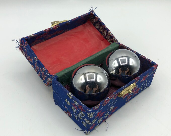 Vintage Asian Baoding Balls Silver Metal Oriental Meditation Hand ...