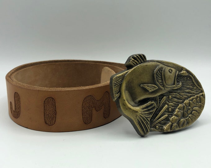 Bronze Fish Belt Buckle Hand Tooled Leather Jim Belt Heavy Brass ...