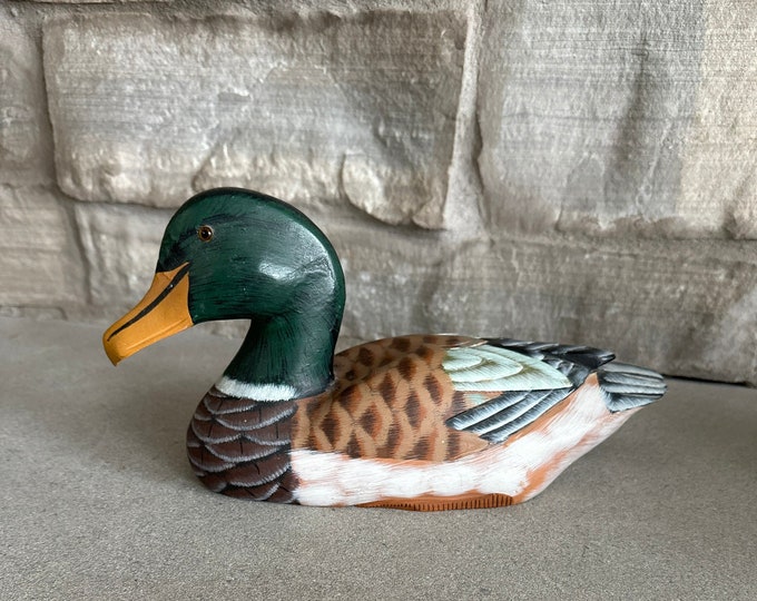 Vintage Hand Carved Wooden Mallard Duck Rustic Cabin Decor Mancave Duck ...