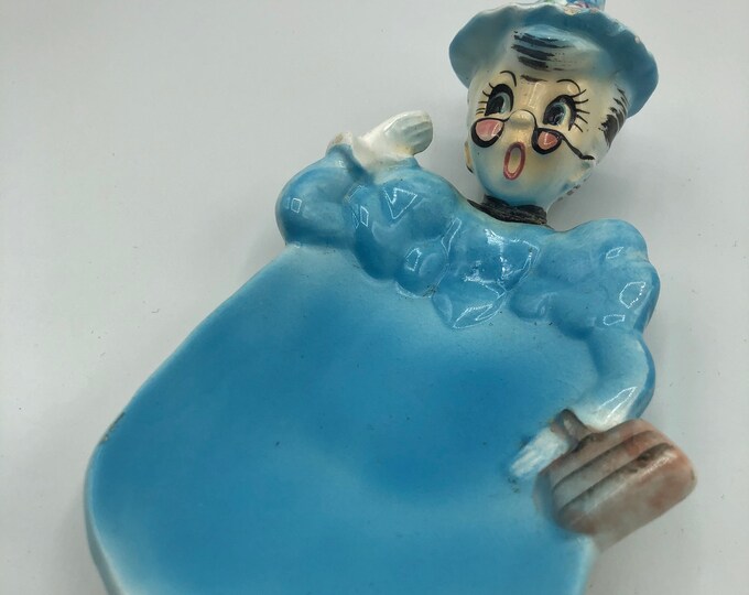 Vintage Anthropomorphic Blue 1950s Lady Soap Dish Trinket Dish Spoon ...