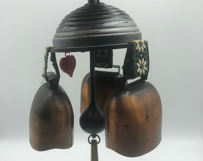 Vintage German Style Bell Set of 3 Hanging Small Cowbells Fabric Strap ...