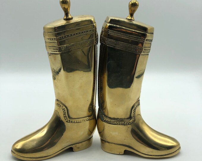 Brass Cowboy Boots Bookends Vintage Heavy Gold Country Western Rodeo ...