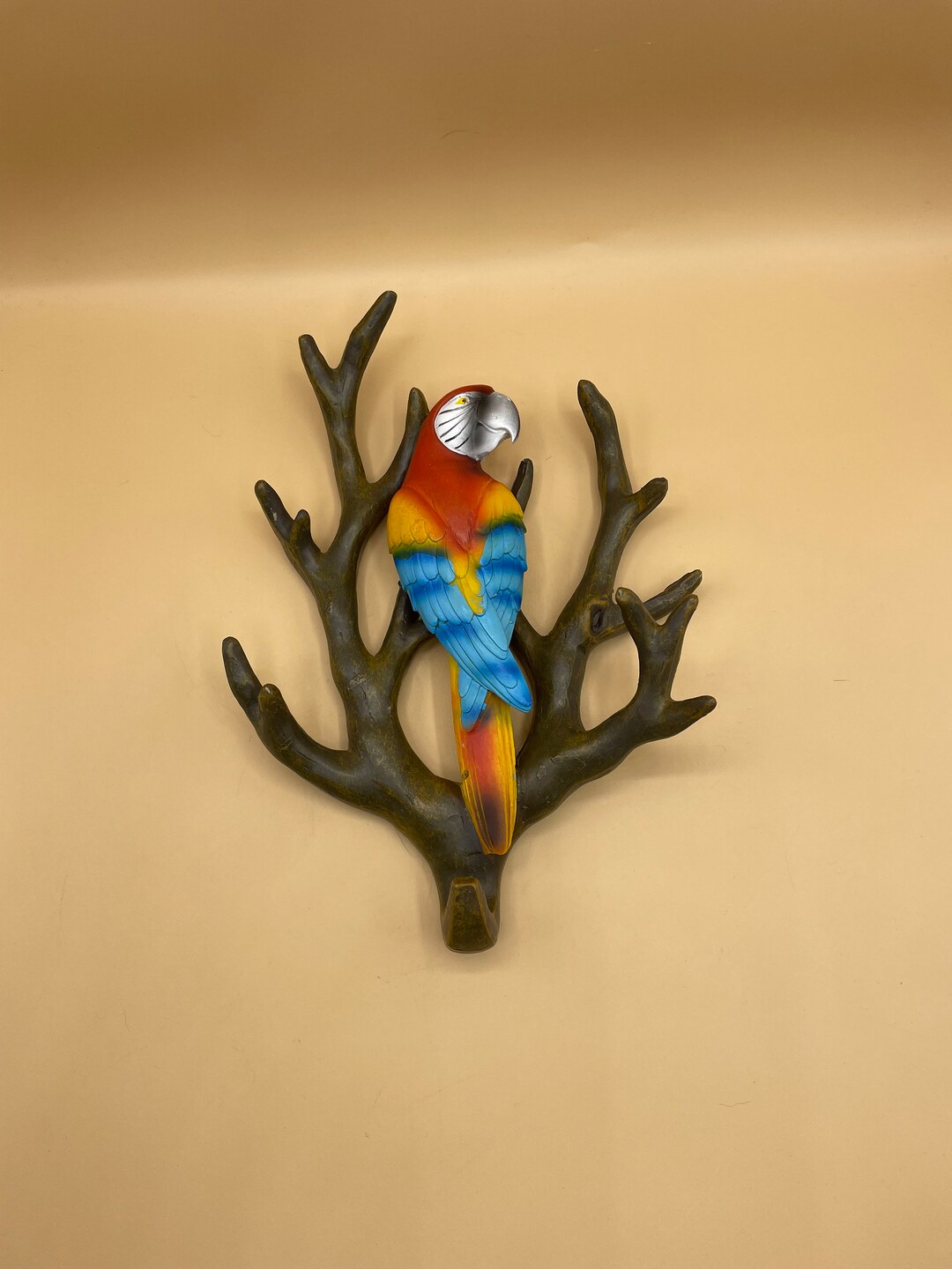 Vintage Parrot in Tree Sculpture Decorative Colorful Resin Bird on ...