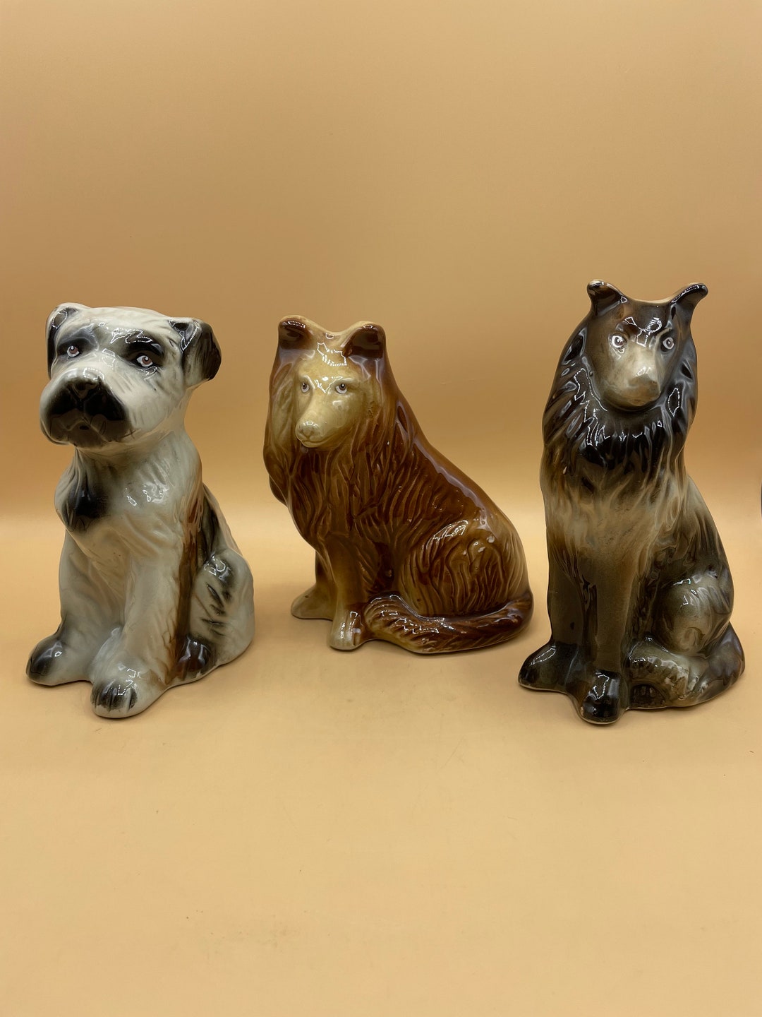 3 Large Ceramic Dogs Vintage Puppy Figurines Retro Dog Statues Brazil ...