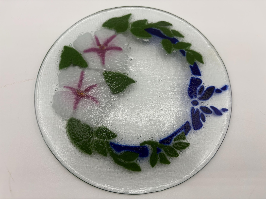 Fused Glass Signed A C Ross Morning Glory